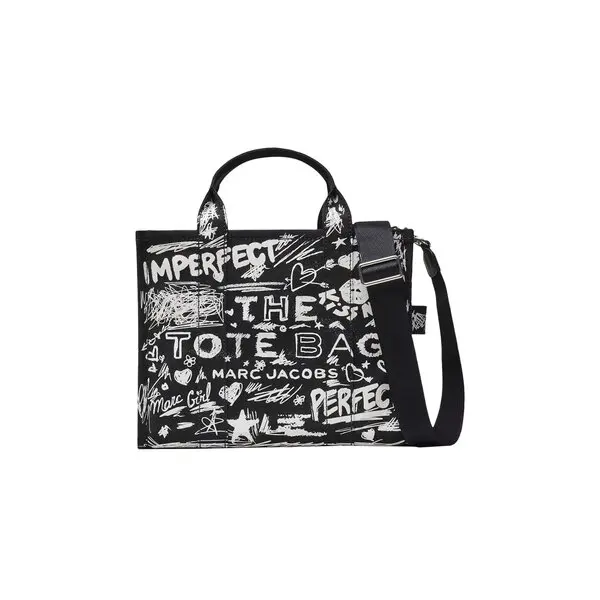 Marc Jacobs Punk Scribble Canvas Medium Tote Bag - Black