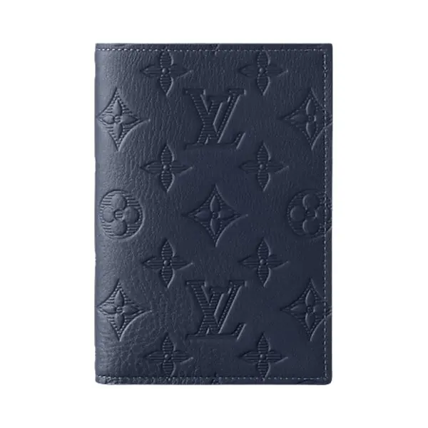 LOUIS VUITTON Passport Cover 'navy Monogram Shadow Embossed Calf Leather - Blue