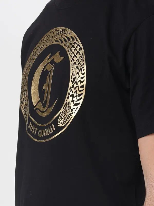 Just Cavalli Cotton T-shirt With Laminated Logo - Black