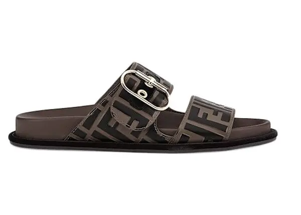 Fendi Ff Double Band Slide - Brown/black