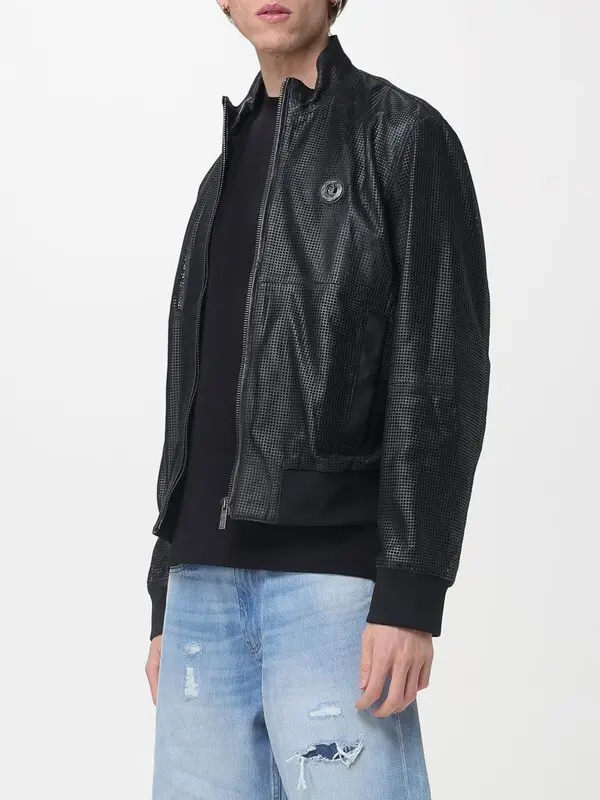 Just Cavalli Leather Bomber Jacket With Logo Detail