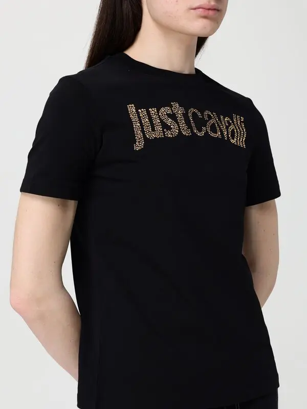 Just Cavalli Rhinestone Logo Cotton T-shirt - Black