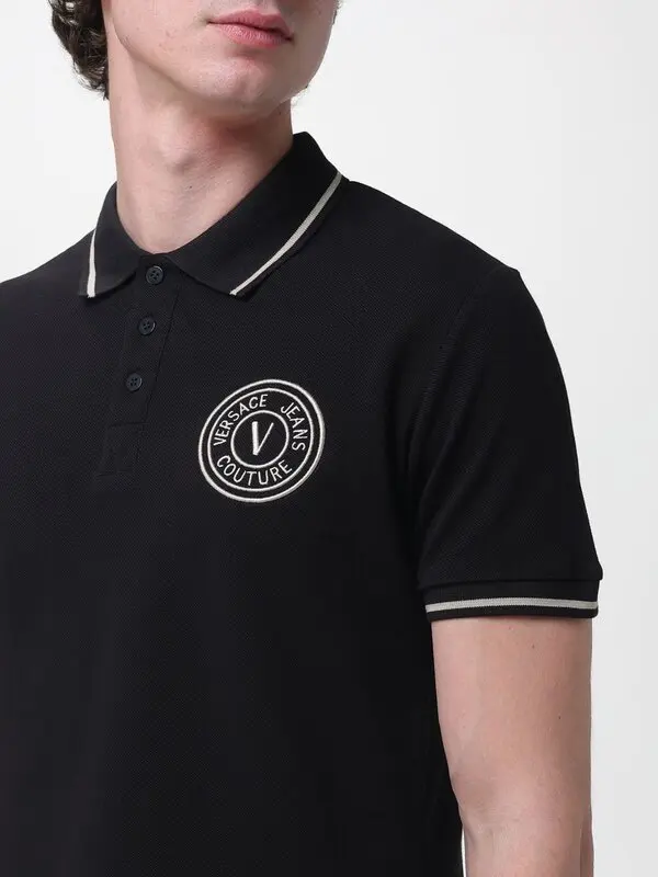 Versace Cotton Polo Shirt With Logo - Black