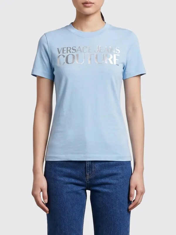 Versace Slim Fit Printed Logo T-shirt - Gnawed Blue