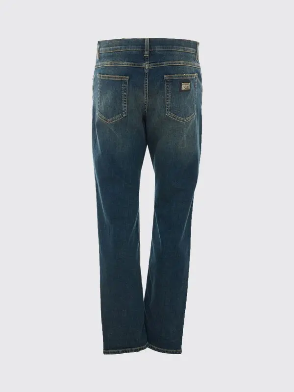 Dolce & Gabbana Straight Fit Cotton Denim Jeans With Rear Logo Plaque - Blue