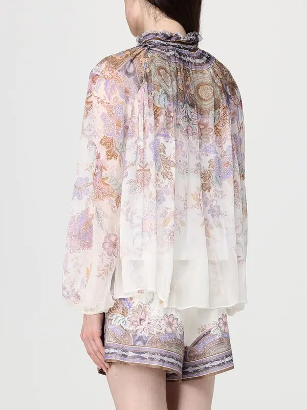 Zimmermann Luna Printed Chiffon Blouse - Beige