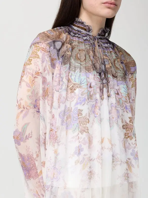 Zimmermann Luna Printed Chiffon Blouse - Beige