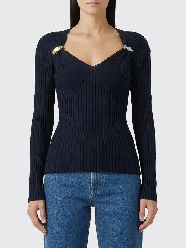 Bottega Veneta V-neck Sweater With Metal Plaques - Blue