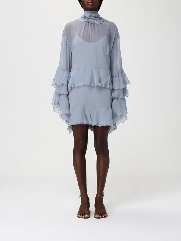 Chloé Ruffled Mini Dress - Gnawed Blue
