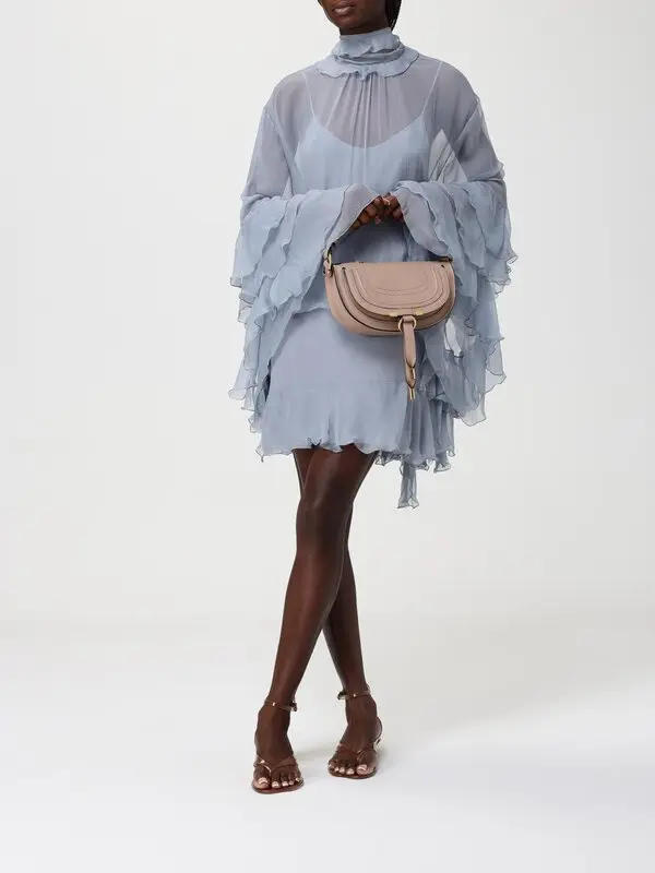 Chloé Ruffled Mini Dress - Gnawed Blue