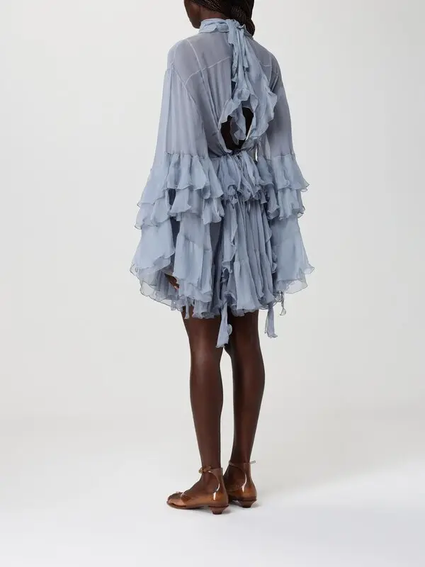 Chloé Ruffled Mini Dress - Gnawed Blue
