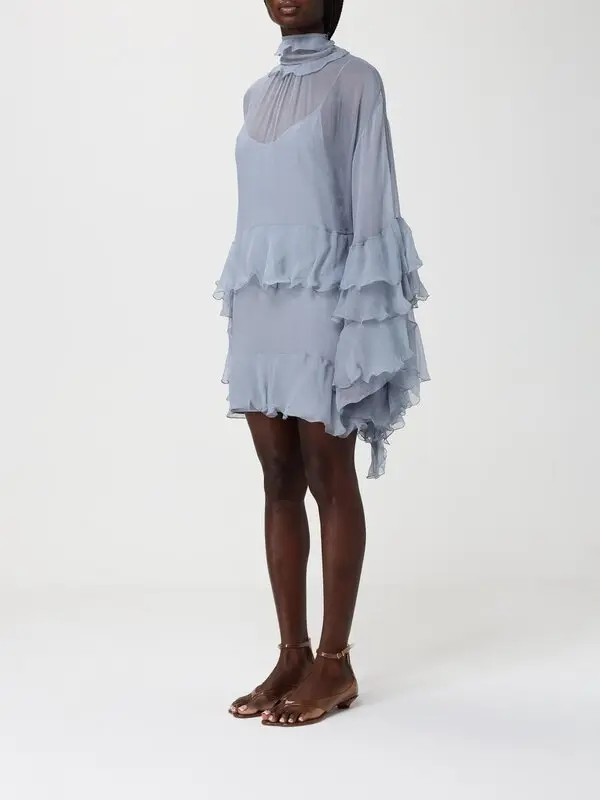 Chloé Ruffled Mini Dress - Gnawed Blue