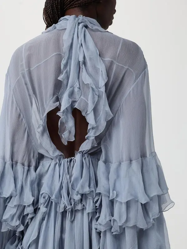 Chloé Ruffled Mini Dress - Gnawed Blue