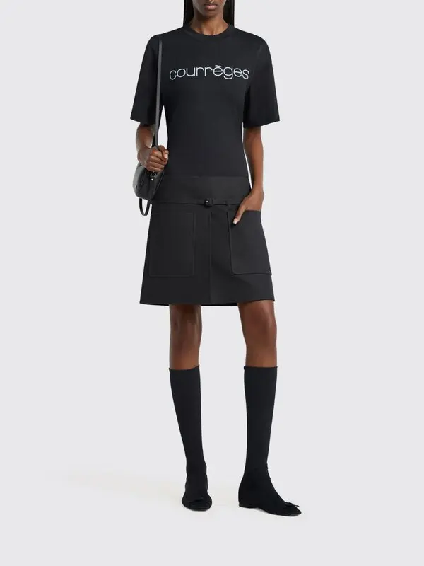 COURREGES Cotton T-shirt With Logo - Black
