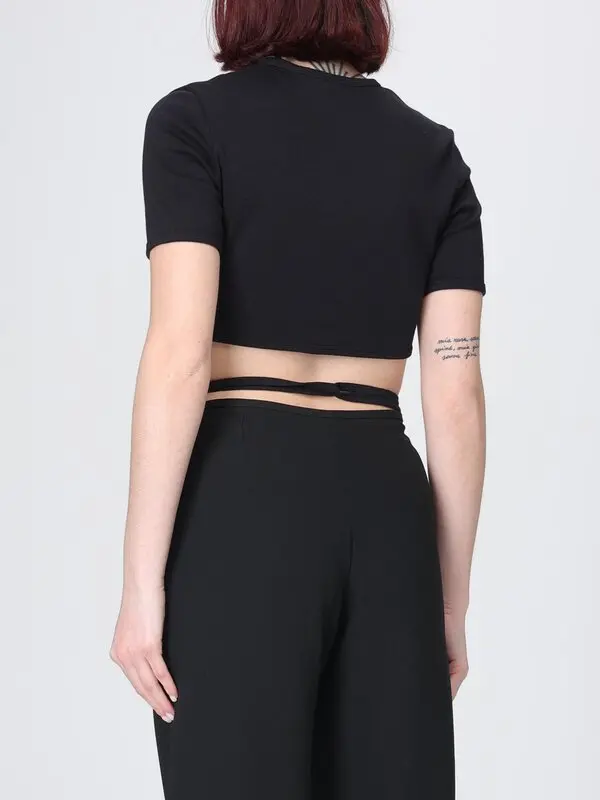 COURREGES Cotton Crop T-shirt With Embroidered Logo - Black