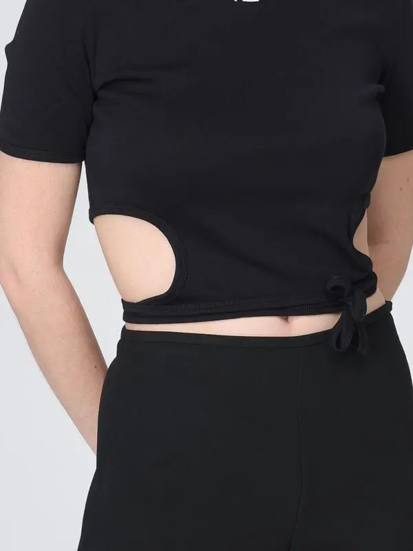 COURREGES Cotton Crop T-shirt With Embroidered Logo - Black