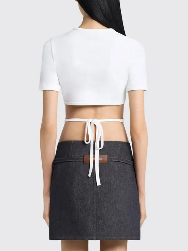 COURREGES Cotton Crop T-shirt With Embroidered Logo - White