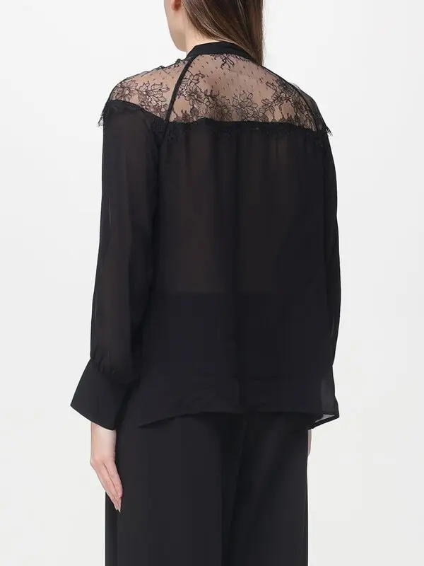 Patrizia Pepe Chiffon Blouse With Lace Inserts - Black