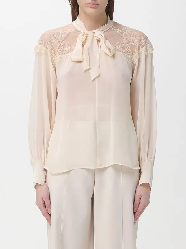 Patrizia Pepe Chiffon Blouse With Lace Inserts - Ivory