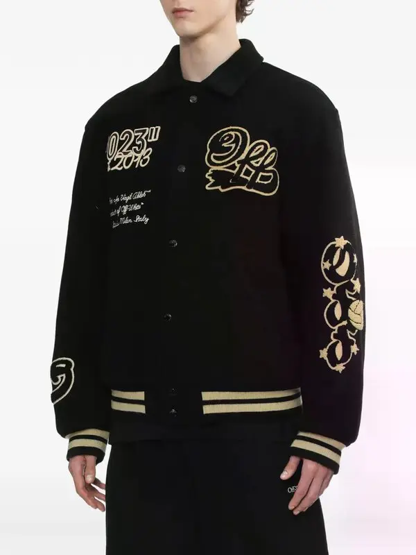 Off-White Logo-embroidered Bomber Jacket - Black