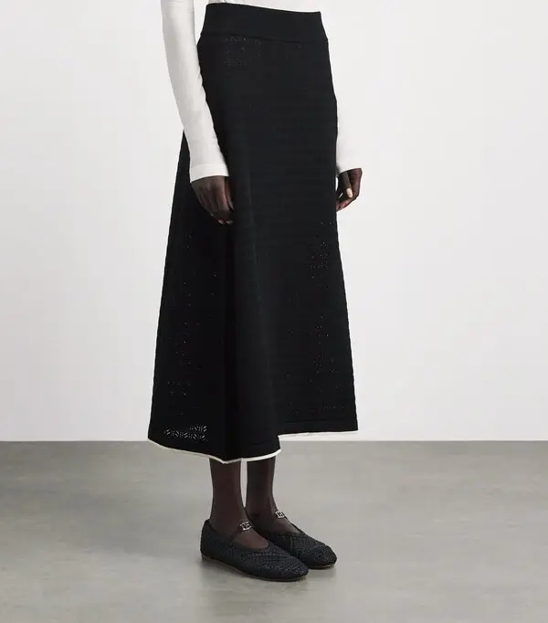 Agnona Cotton Pointelle Midi Skirt