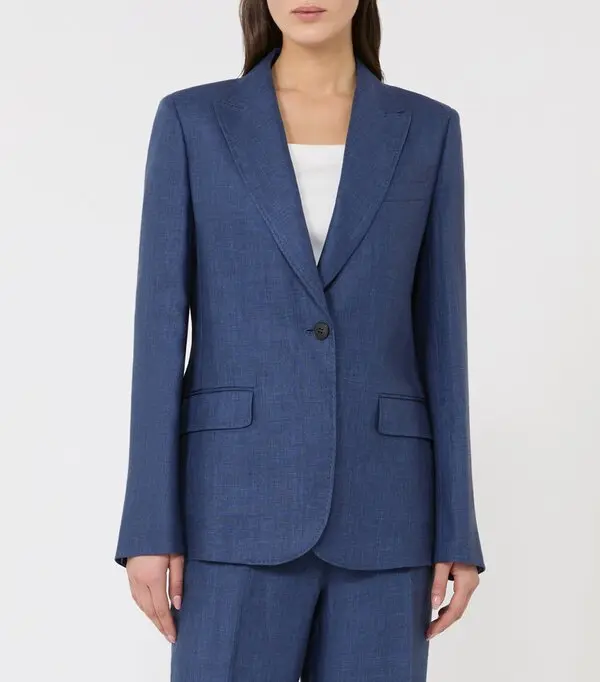Max Mara Linen Single-breasted Blazer - Blue