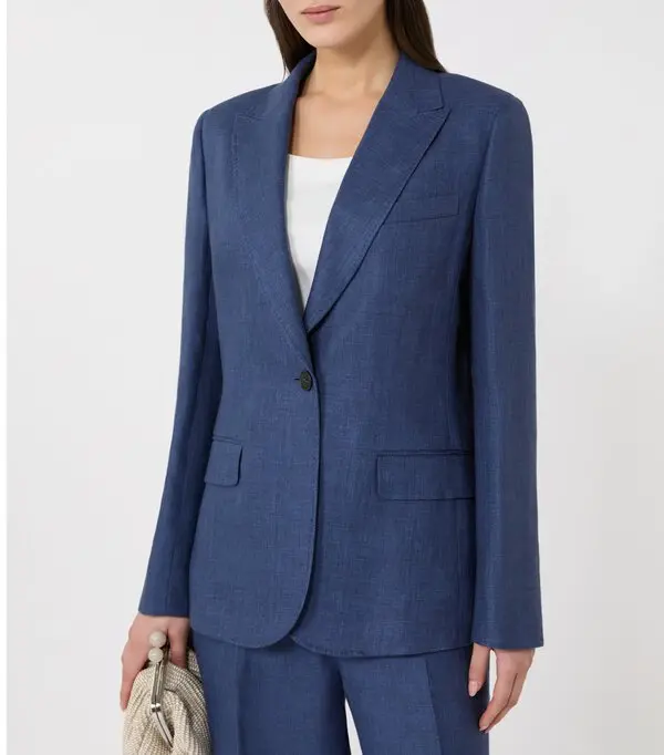 Max Mara Linen Single-breasted Blazer - Blue