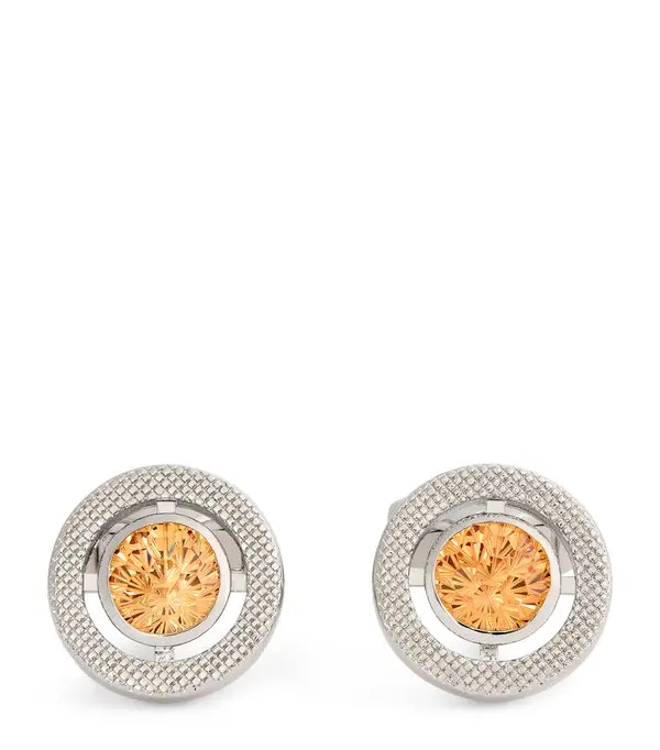 Tateossian Cubic Zirconia And Rhodium-plated Circular Cufflinks - Silver