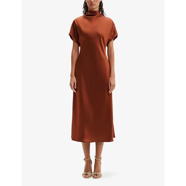 MALINA Alivia Short-sleeve Satin Maxi Dress - Rust