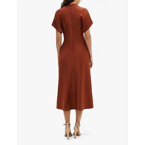 MALINA Alivia Short-sleeve Satin Maxi Dress - Rust