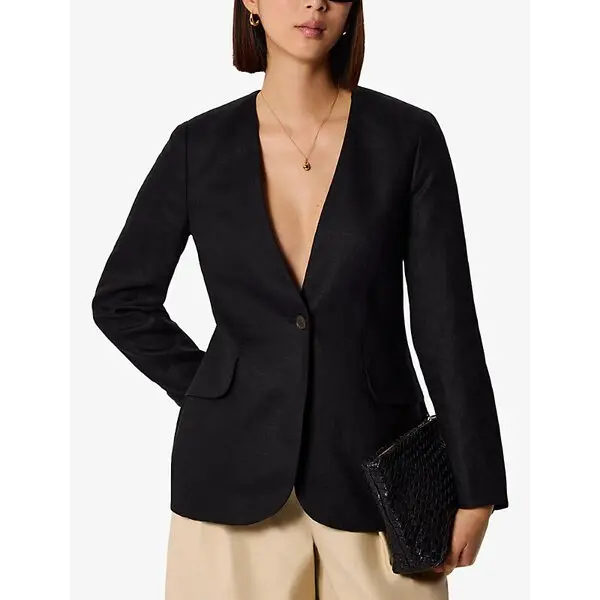 Whistles Collarless Single-breasted Linen Blazer
