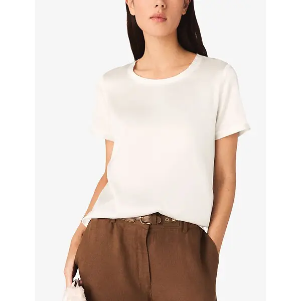 Maje Short-sleeved Stretch-silk Top - White