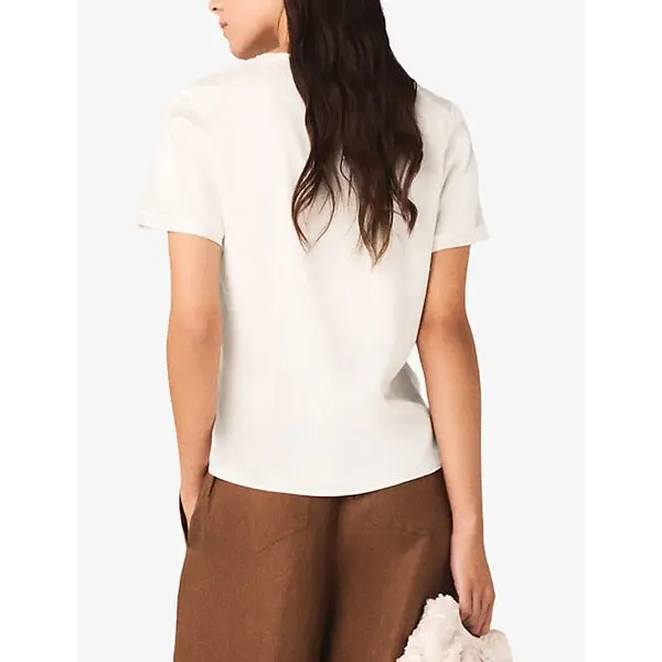 Maje Short-sleeved Stretch-silk Top - White
