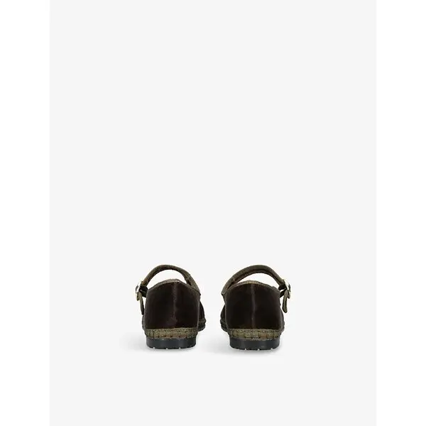 FLABELUS Velvet Ballet Flats With Buckle Strap - Dk.brn Com