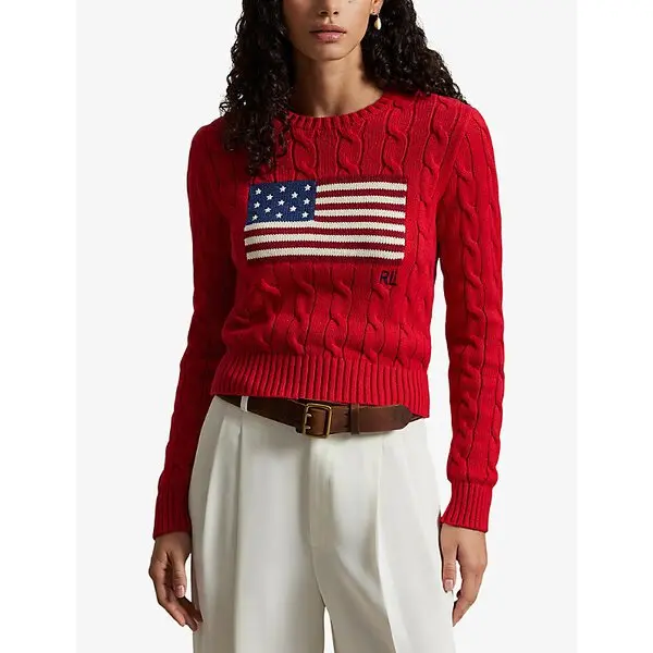 Polo Ralph Lauren Flag-intarsia Cable-knit Cotton Jumper