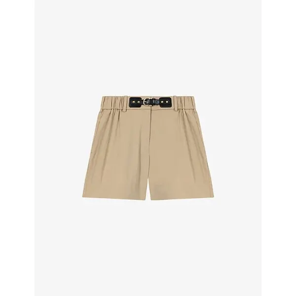 Maje Straight-leg Buckle-embellished Cotton Shorts