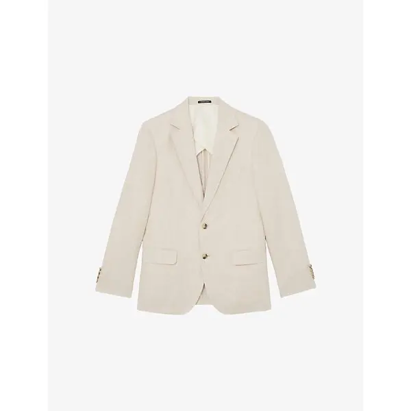 REISS Atlantic Single-breasted Linen Blazer - Stone