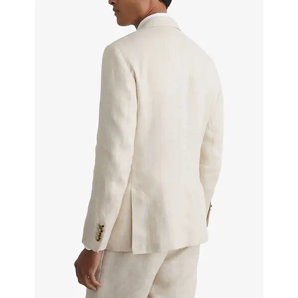 REISS Atlantic Single-breasted Linen Blazer - Stone