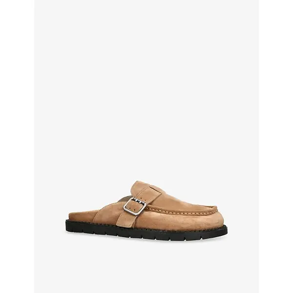 DUKE + DEXTER Winston Backless Suede Mules With Buckle Detail