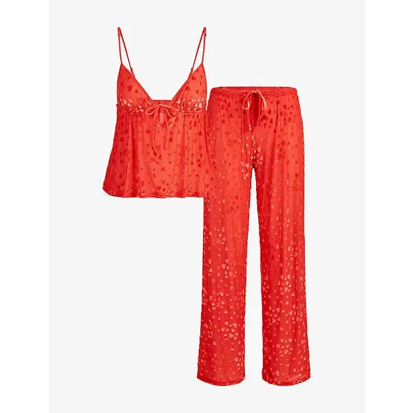 SKIMS Sheer Velvet Cami And Trousers Set - Ruby
