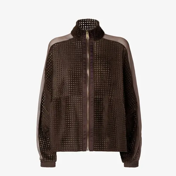 Fendi Shearling Jacket With Organza Inserts - Brown