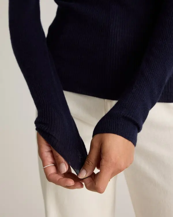 Quince Featherweight Cashmere Ribbed Mockneck Sweater - Deep Navy