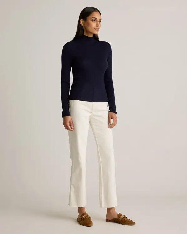 Quince Featherweight Cashmere Ribbed Mockneck Sweater - Deep Navy