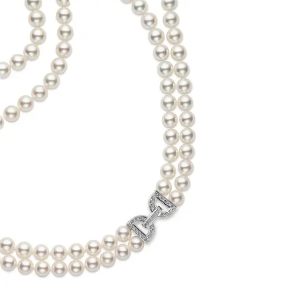 Mikimoto 18k Gold Akoya Pearl And Diamond Necklace - White