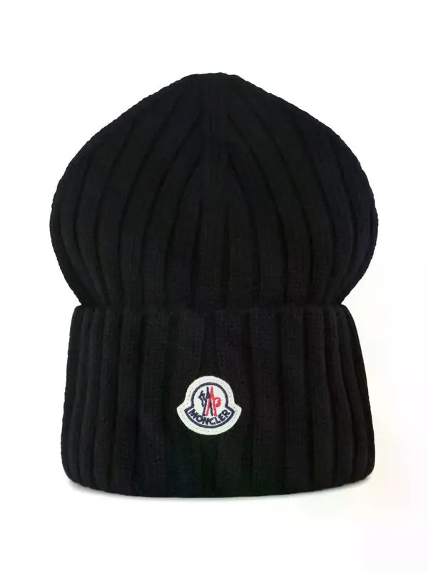 Moncler Logo-patch Ribbed Beanie - Black