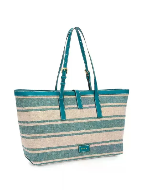 Furla Debby Canvas Striped Tote Bag With Leather Details
