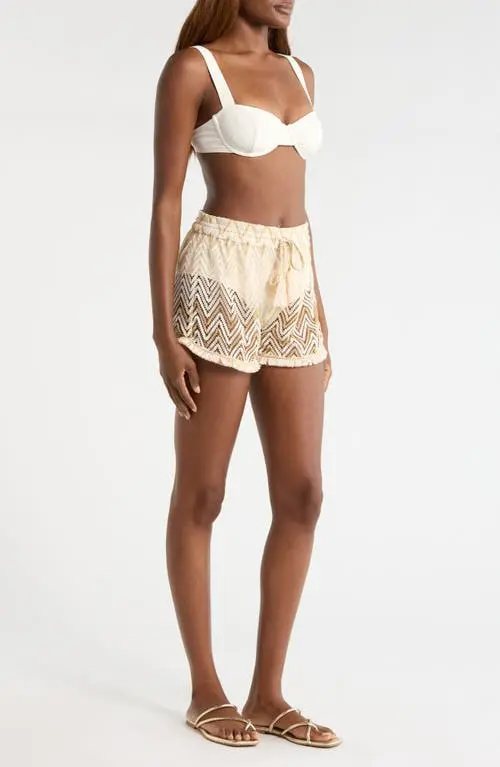 Ramy Brook Chevron Drawstring Cover-up Shorts - Sandstone Chevron