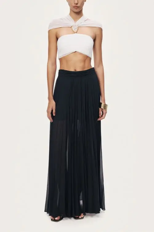 NOCTURNE Pleated Chiffon Wide-leg Pants