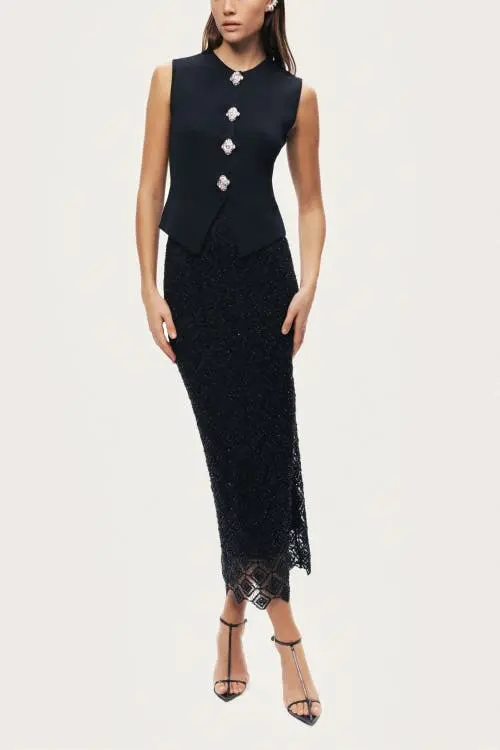 NOCTURNE Embellished Sleeveless Knit Top - Black