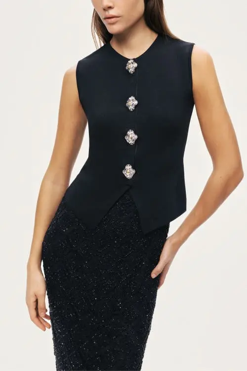 NOCTURNE Embellished Sleeveless Knit Top - Black
